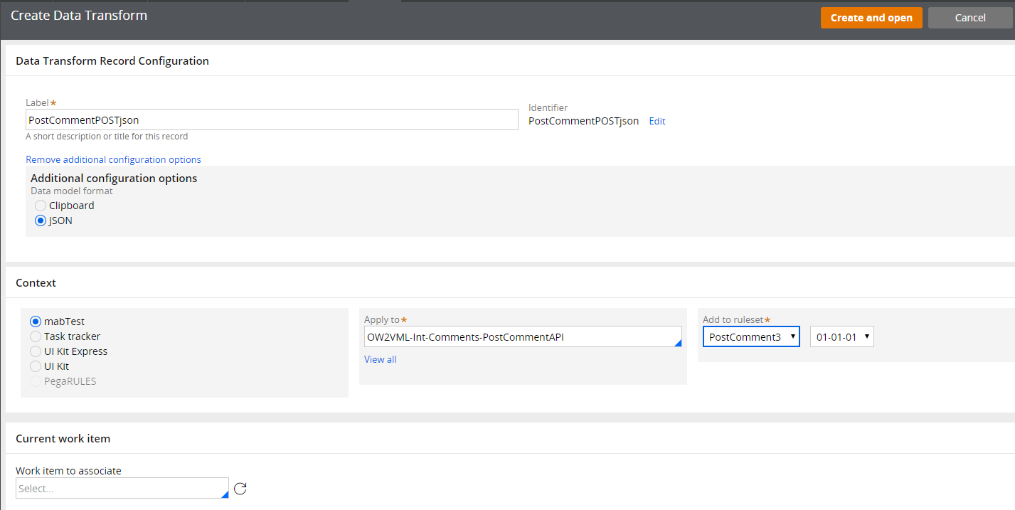 Configuring a JSON data transform as a request data transform in data ...