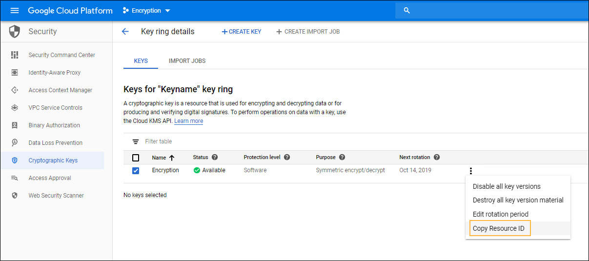 Configuring a Google Cloud KMS keystore | Pega